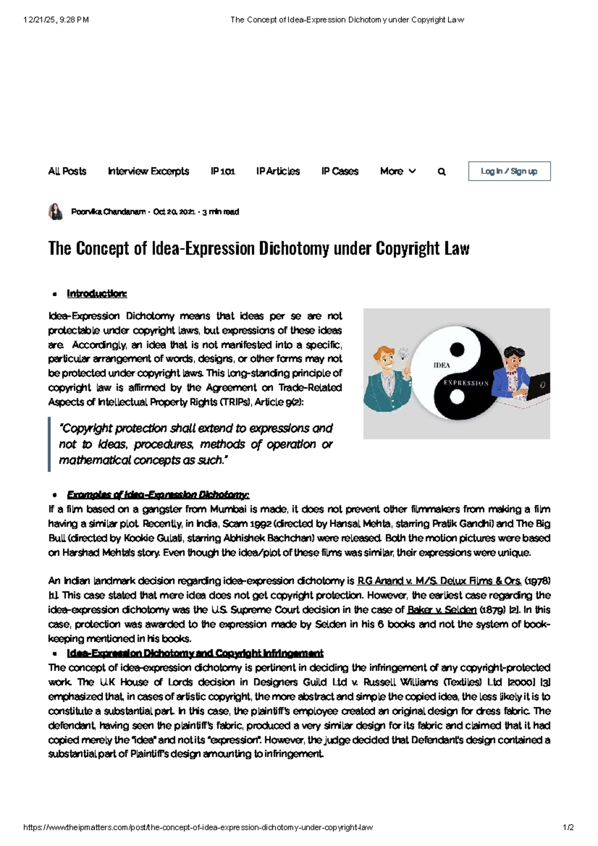 The Concept of Idea-Expression Dichotomy in Copyright Law - IP 101 ...