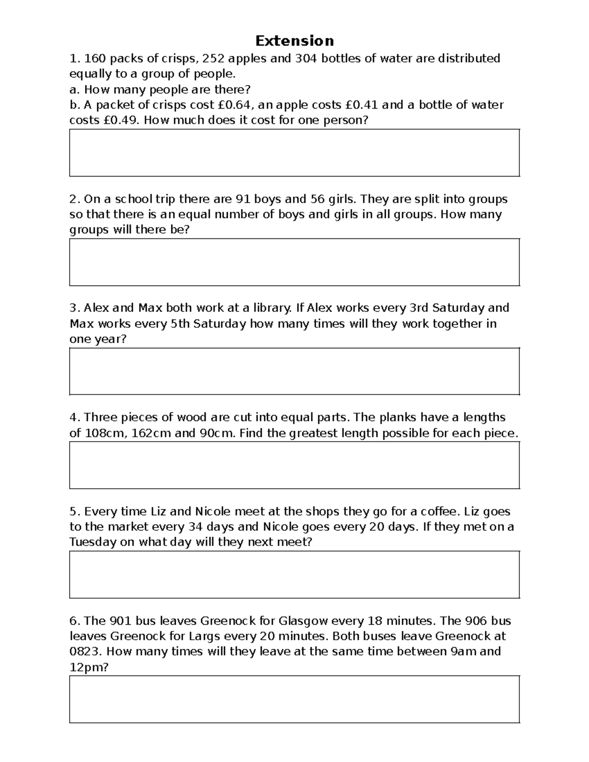 Extension HCF and LCM Problems for Math Practice - Studocu