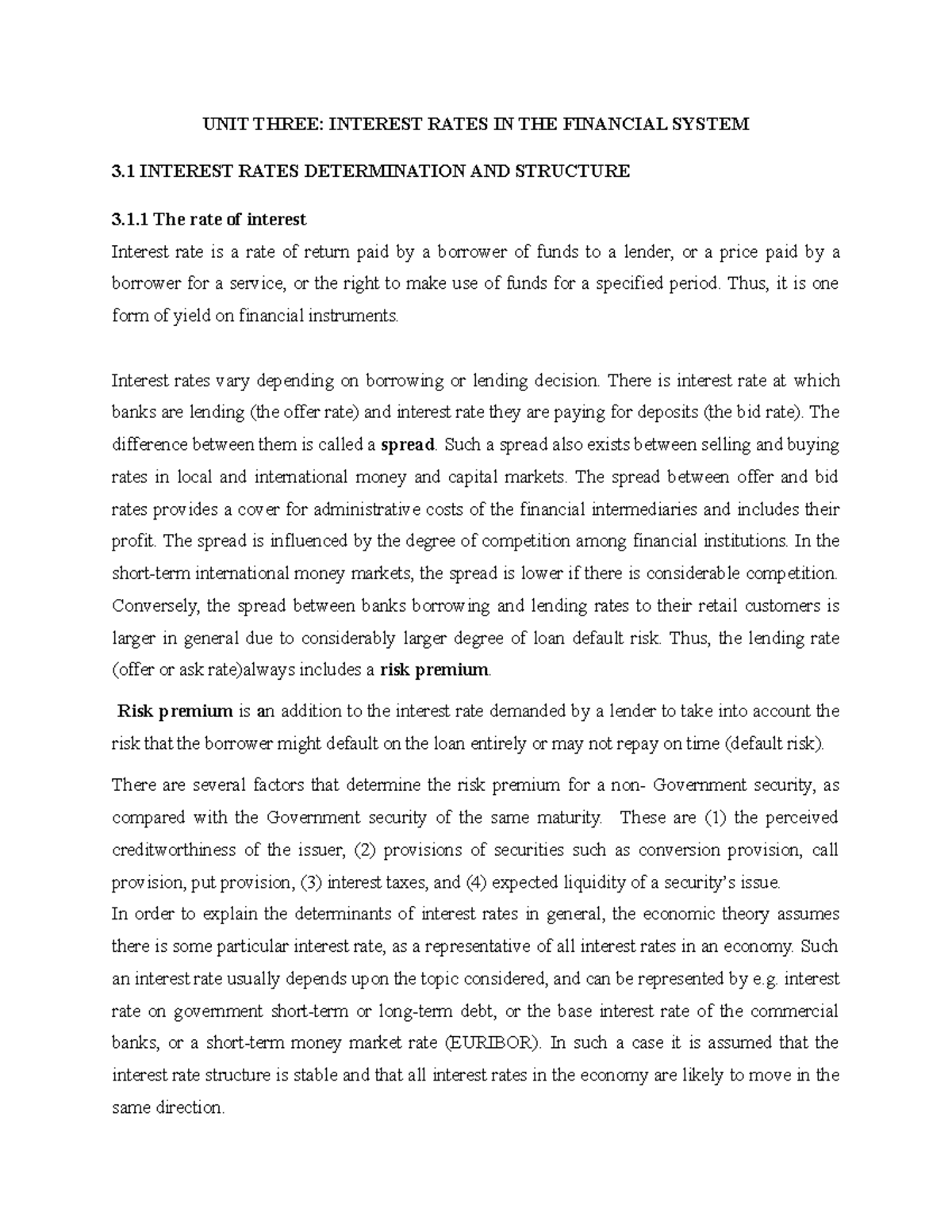 Chapter 3: Interest Rates in the Financial System - FIM - Studocu