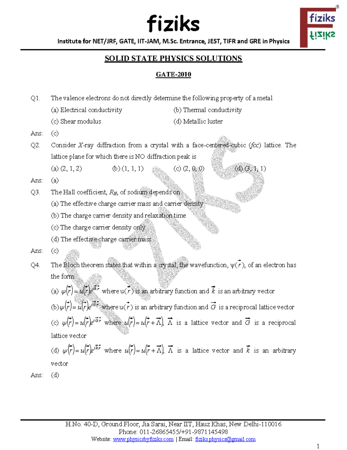 Solid State Physics Solutions for GATE Preparation - Studocu
