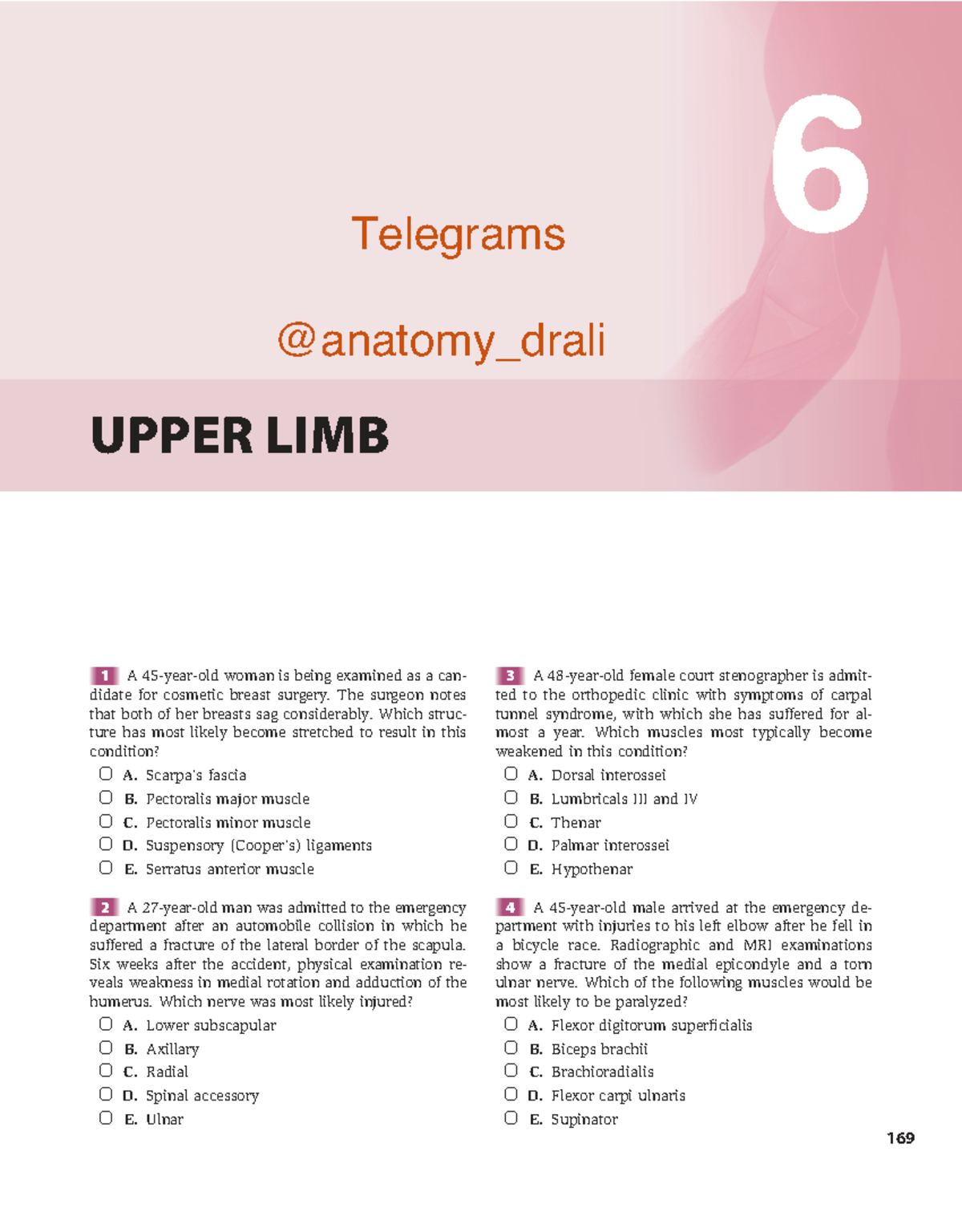 Upper Limb Anatomy Cases - 6 UPPER LIMB 1-130 Study Guide - Studocu