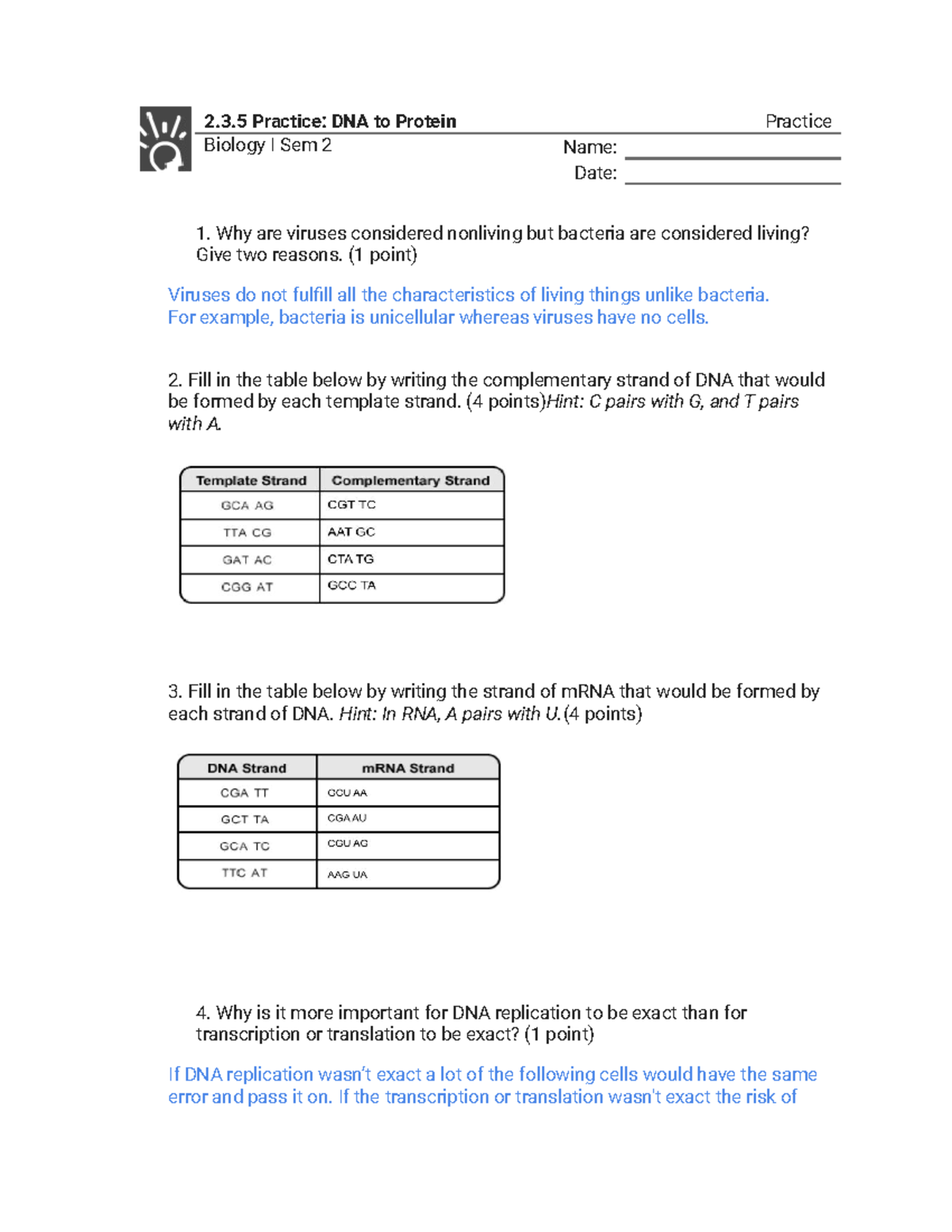 2.3.5 Practice - Understanding DNA to Protein Synthesis - Studocu