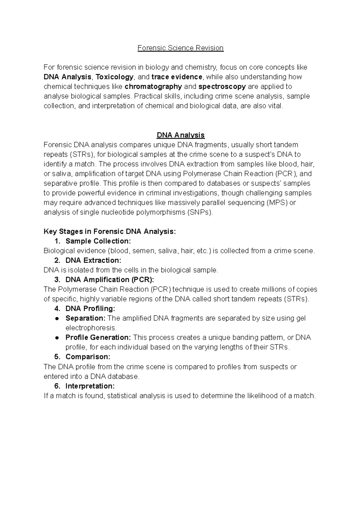 Forensic Science Revision: Key Concepts in DNA Analysis and Techniques ...