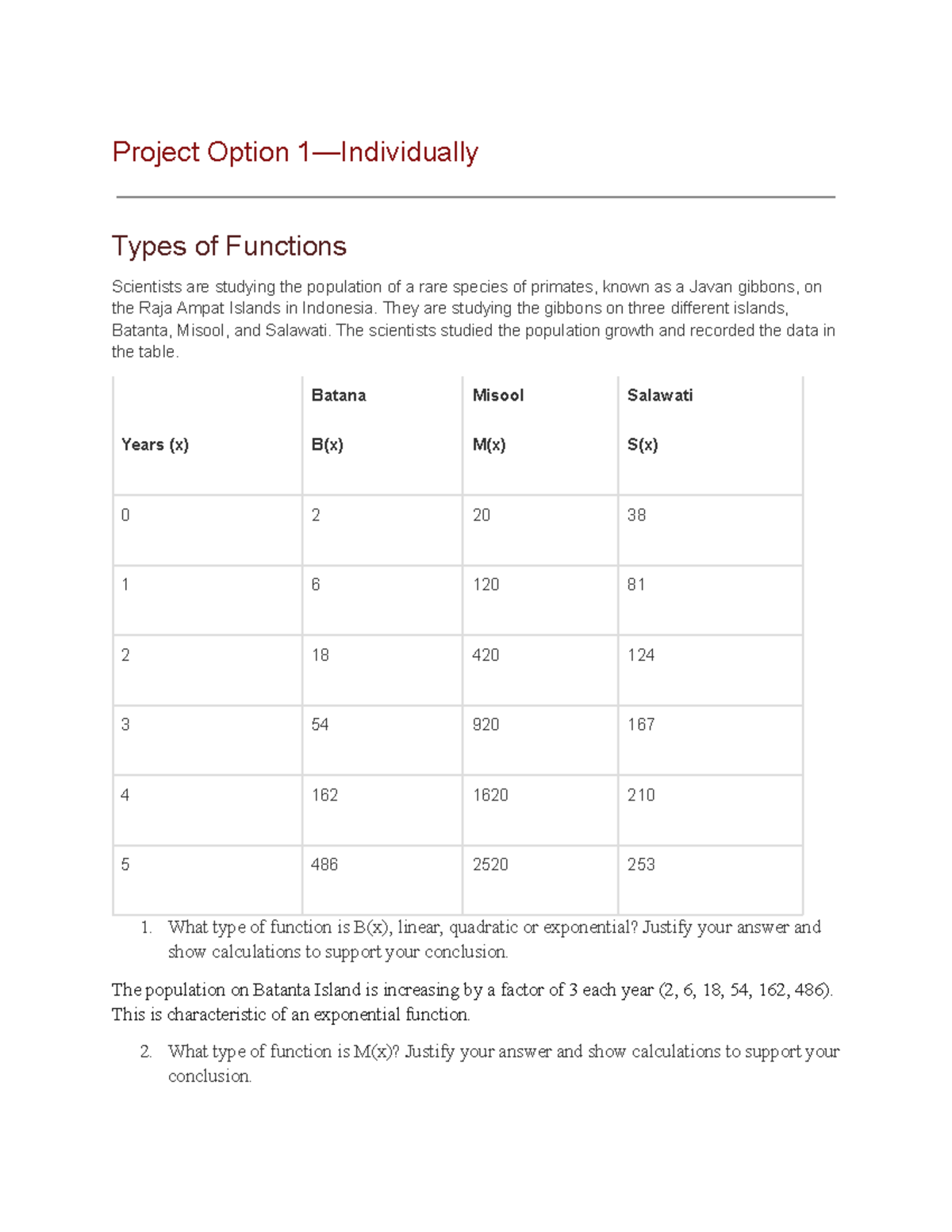 Project Option 1: Analysis of Functions in Primate Population Study - Studocu
