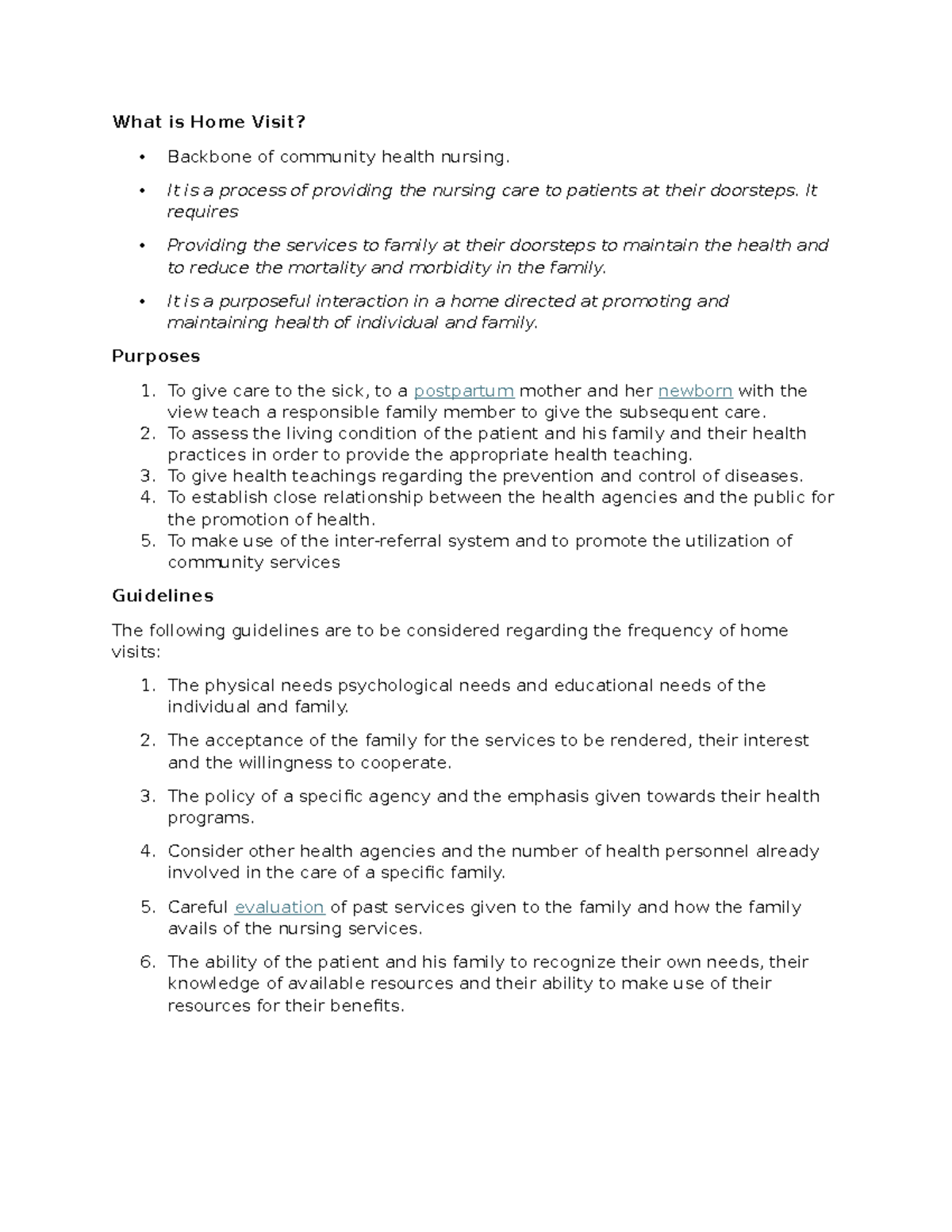 What is Home Visit - It is a process of providing the nursing care to ...