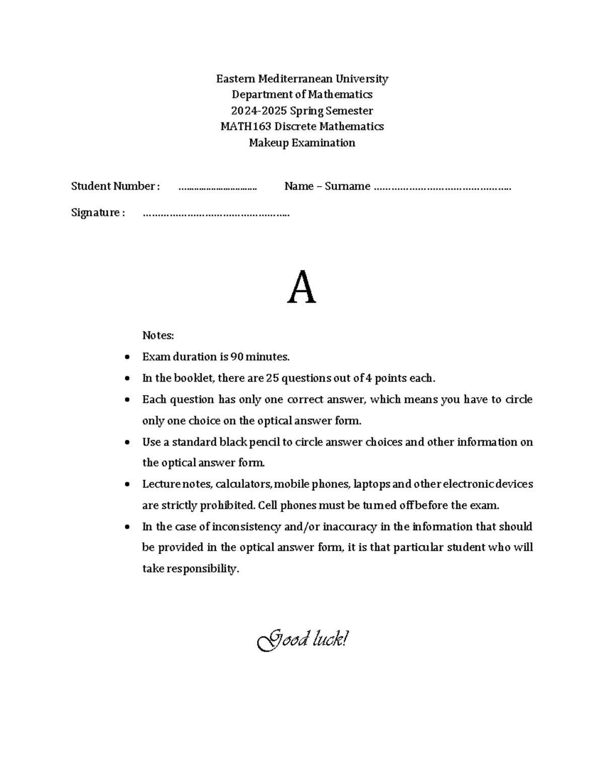 MATH163 Spring 2024 Makeup Exam Notes and Guidelines - Studocu