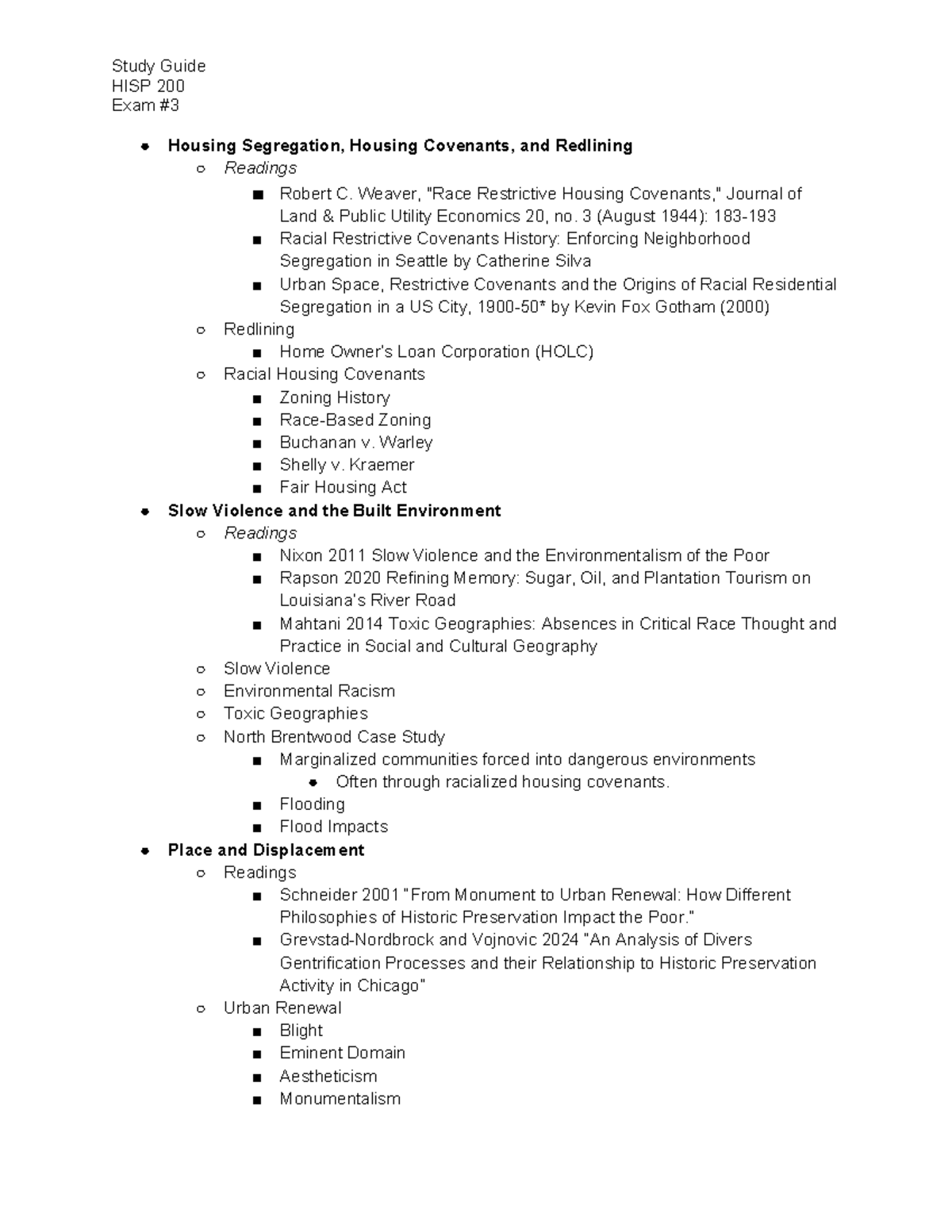 Exam 3 Study Guide HISP 200: Housing Segregation & Environmental Racism ...