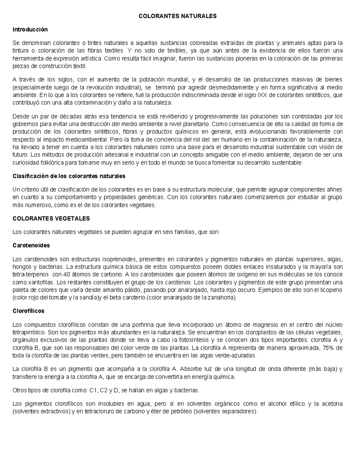 Colorantes Naturales Apuntes Académicos Sobre Su Clasificación Y Uso