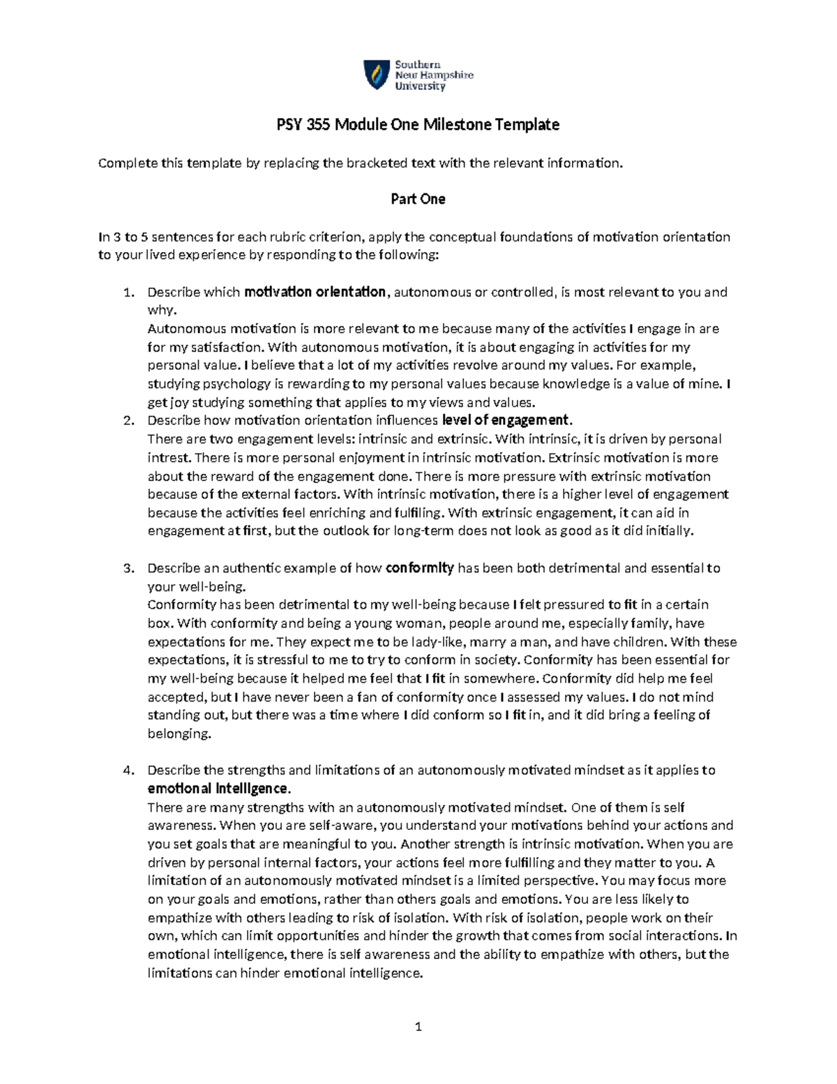 PSY 355 Module One Milestone: Motivation Orientation Insights - Studocu