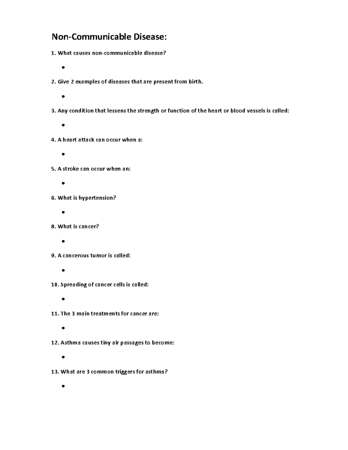 Non-Communicable Disease Worksheet (2026) - Key Concepts & Examples ...