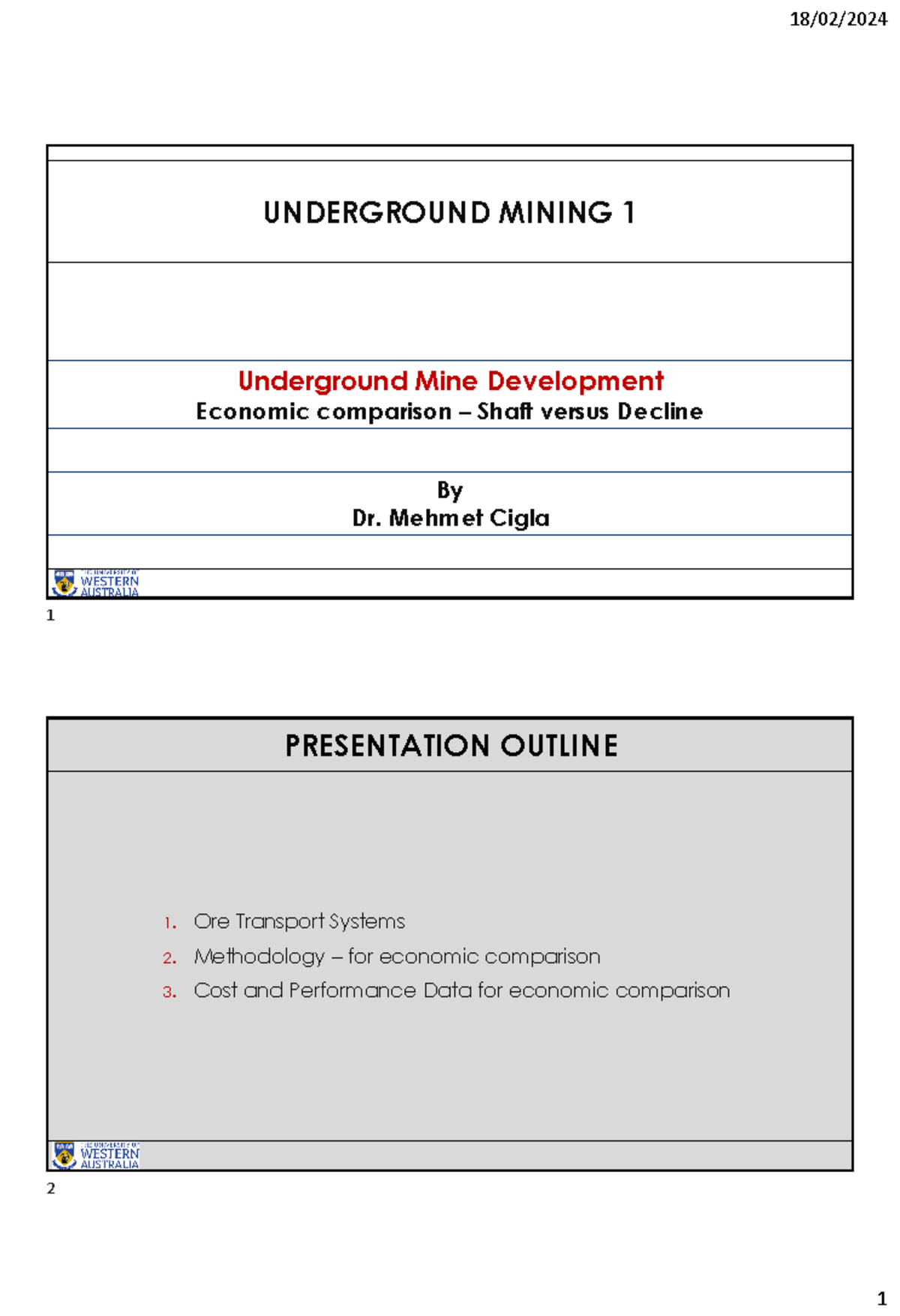 UGM1 01 UG Mine Development 020 Presentation: Economic Analysis of ...