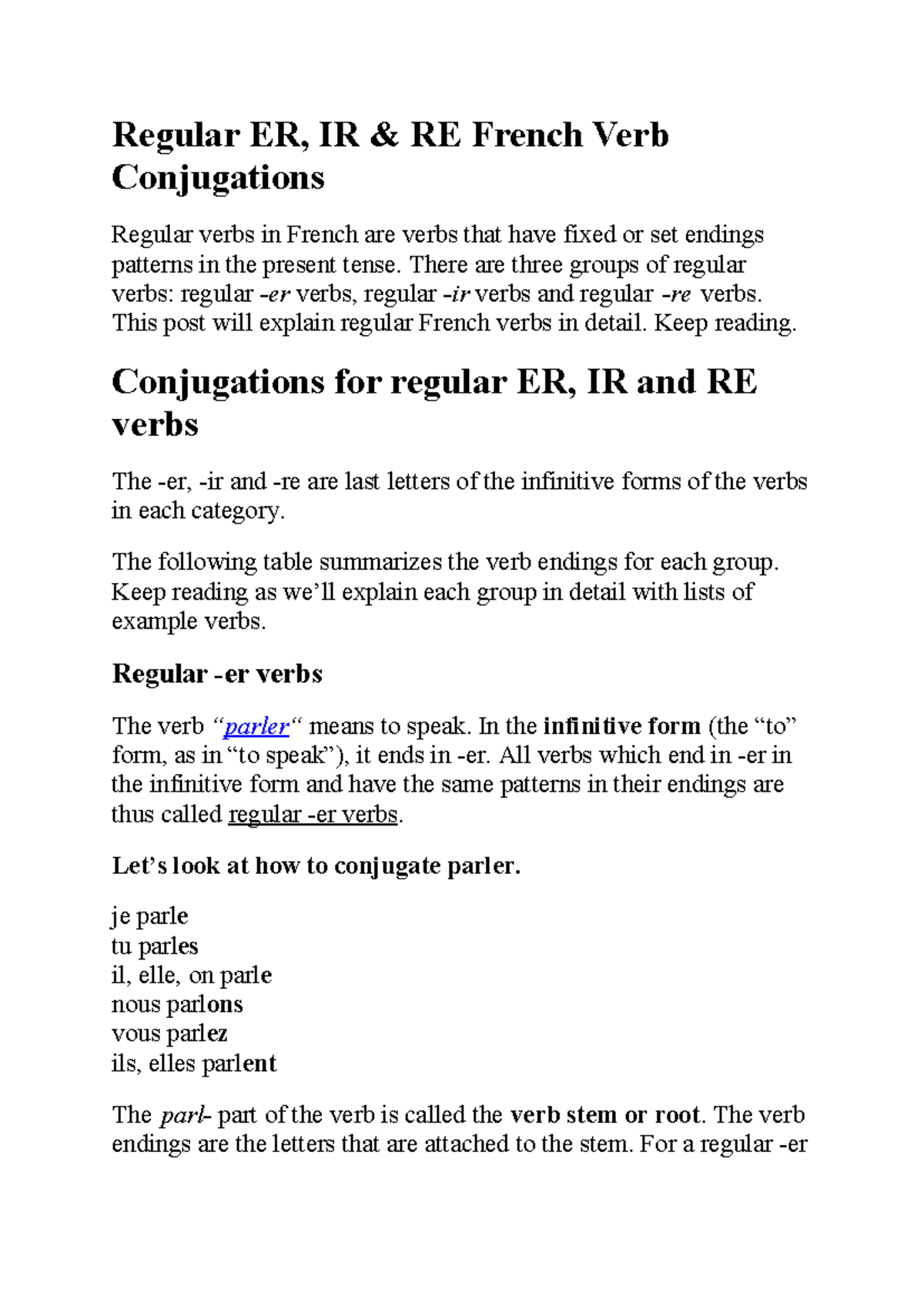 ER, IR, RE 123407 - Detailed Guide to Regular French Verbs - Studocu