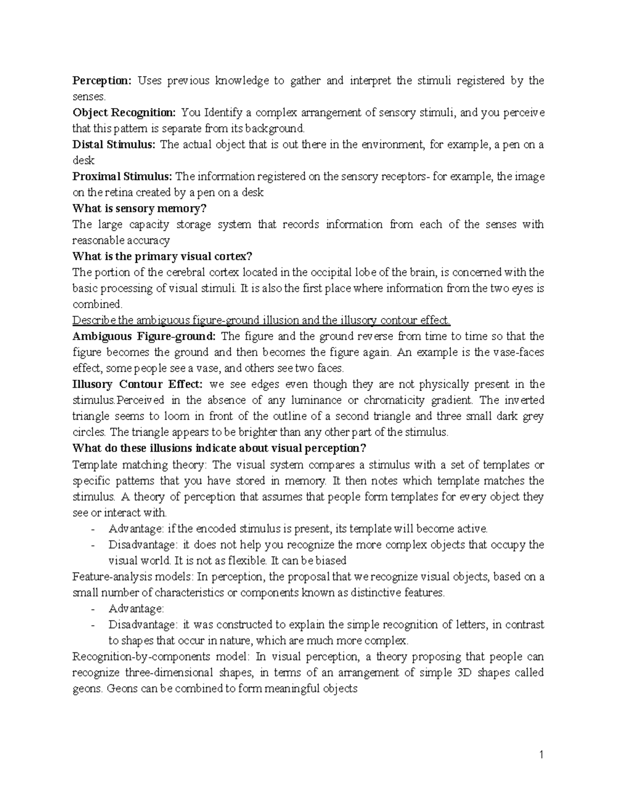 Unit 2 Cognition: Perception and Attention Study Guide - Studocu