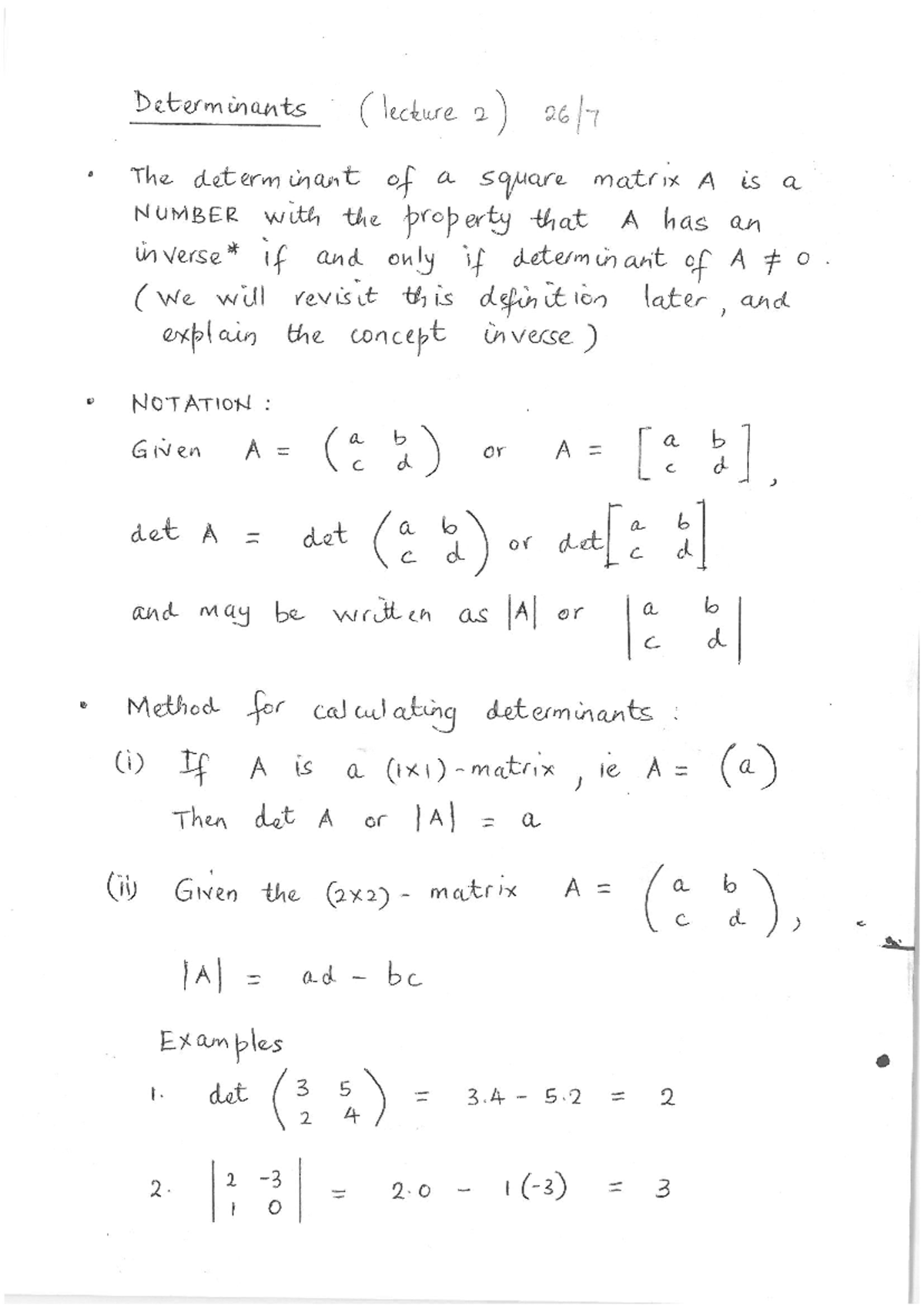 Determinants Lecture 2: Understanding Matrix Inverses and Cofactors ...