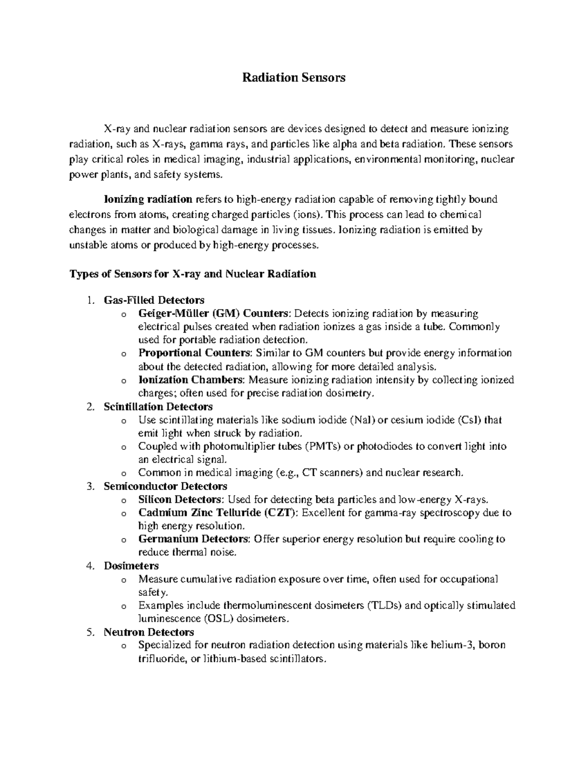 Unit 4: Comprehensive Notes on Radiation Sensors and Their Types - Studocu