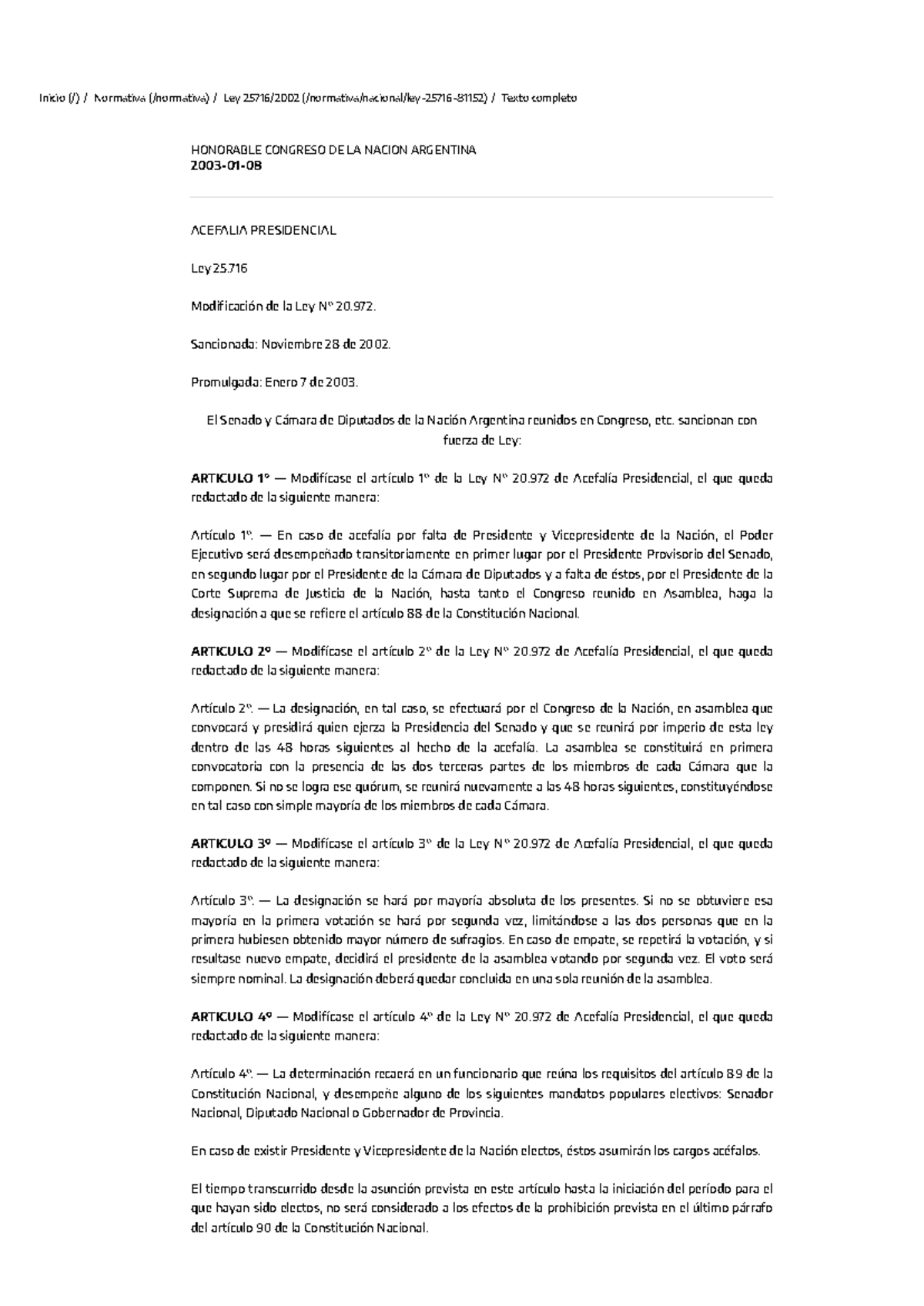 Ley de acefalia - Inicio (/) / Normativa (/normativa) / Ley 25716/2002 - Studocu