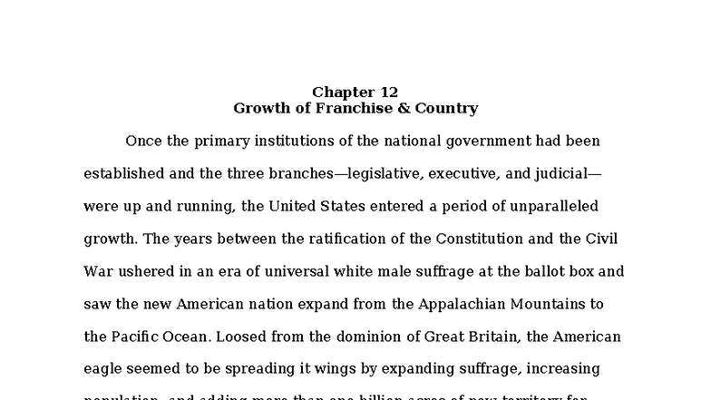US History: Chapter 12 - Growth of Franchise & Sectionalism - Studocu