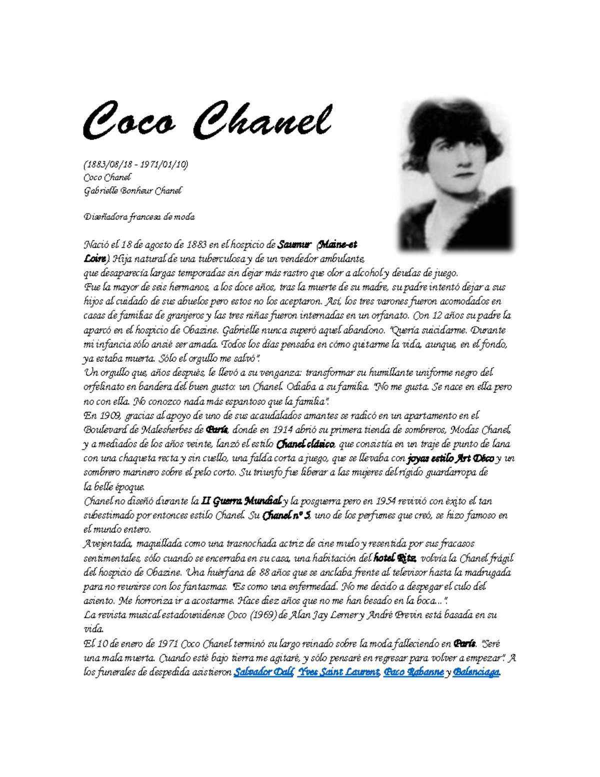 Coco Chanel: Aportaciones a la Moda y su Legado (Apunts) - Studocu
