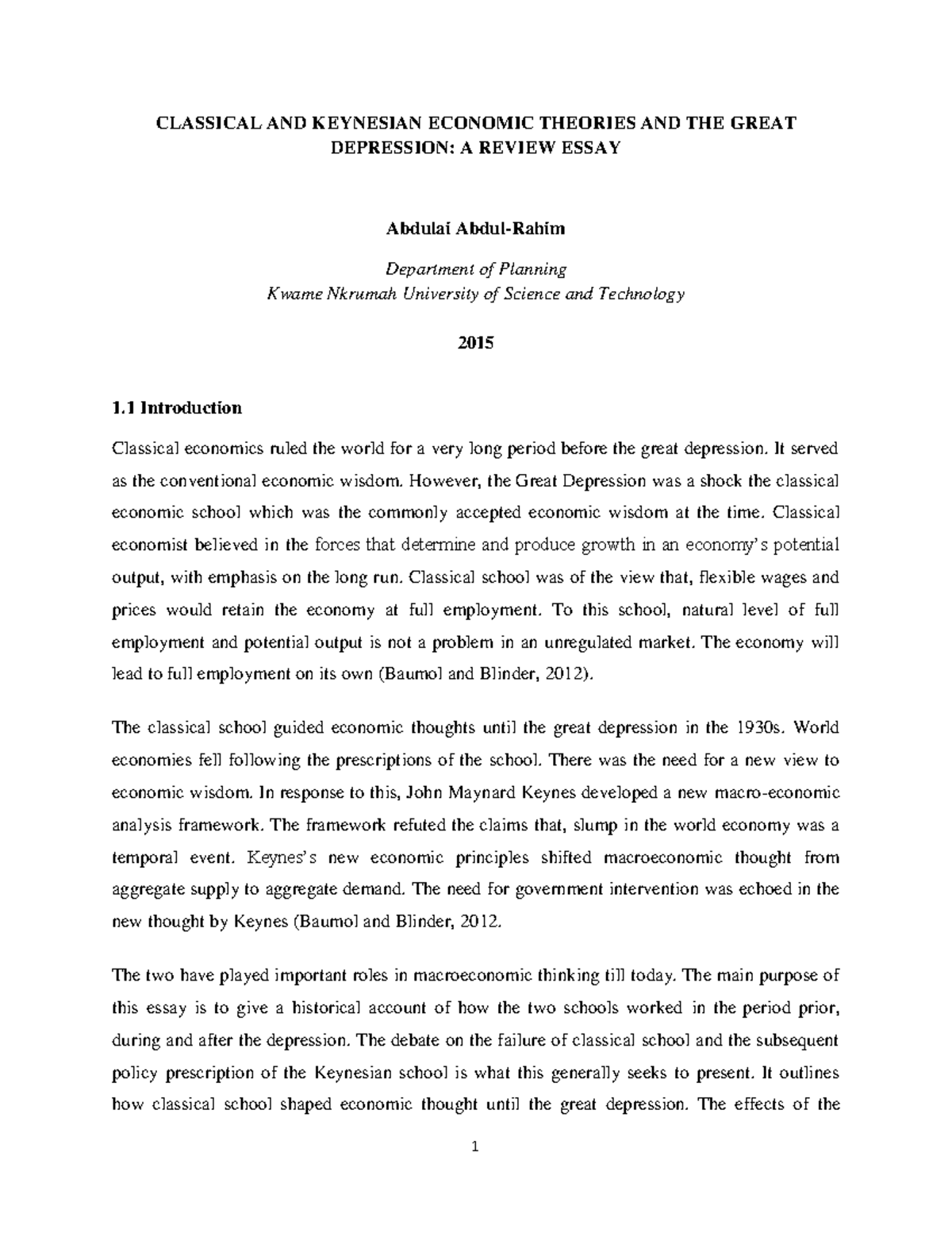 ECON 101: Classical vs. Keynesian Economic Theories in the Great ...