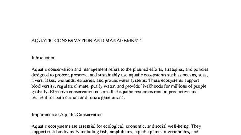 AQUATIC CONSERVATION & MANAGEMENT: Strategies & Challenges - Studocu