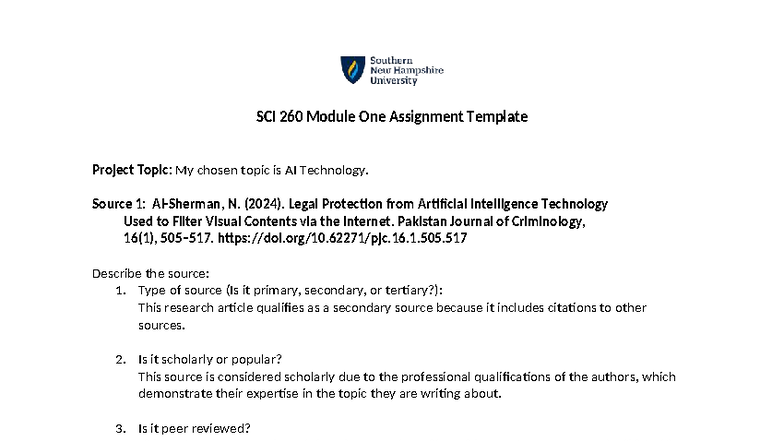 SCI 260 Module One Assignment: Exploring AI Technology Sources - Studocu