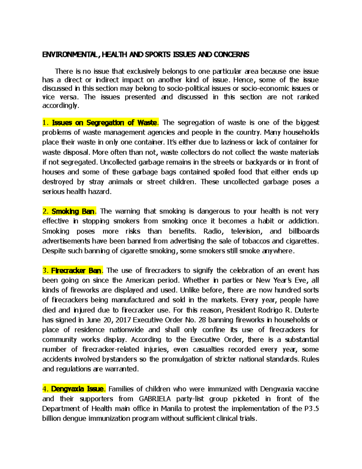 Environmental, Health & Sports Issues: A Comprehensive Overview - Studocu