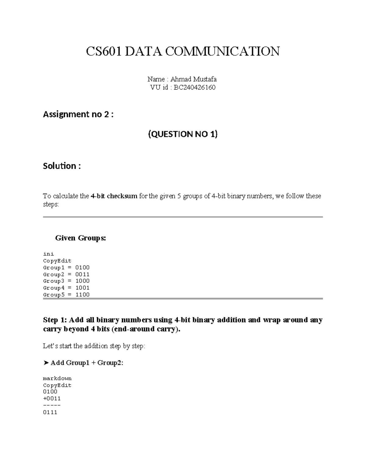 CS601 Data Communication Assignment 2 Solutions - Spring 2025 - Studocu