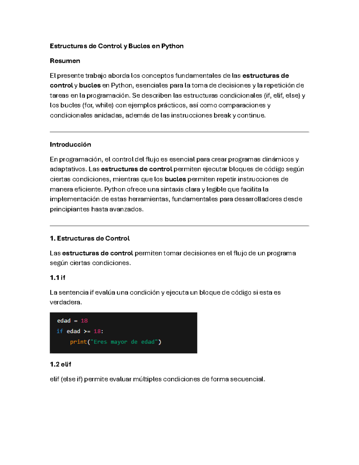 Estructuras de Control y Bucles en Python: Resumen y Ejemplos - Studocu