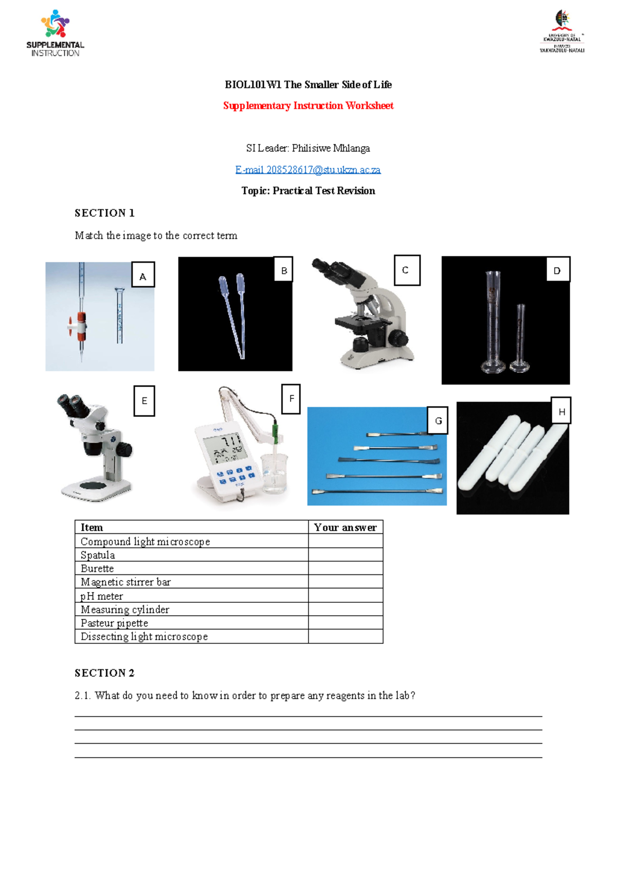 BIOL101 Prac Test Revision: Smaller Side of Life Worksheet - Studocu