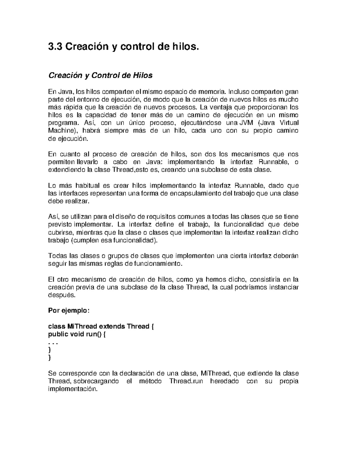 3.3 Creación y Control de Hilos en Java: Mecanismos y Funcionalidades - Studocu