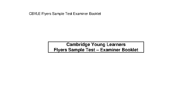 CLE Flyers Sample Test Examiner Booklet 1: Practice Questions and ...