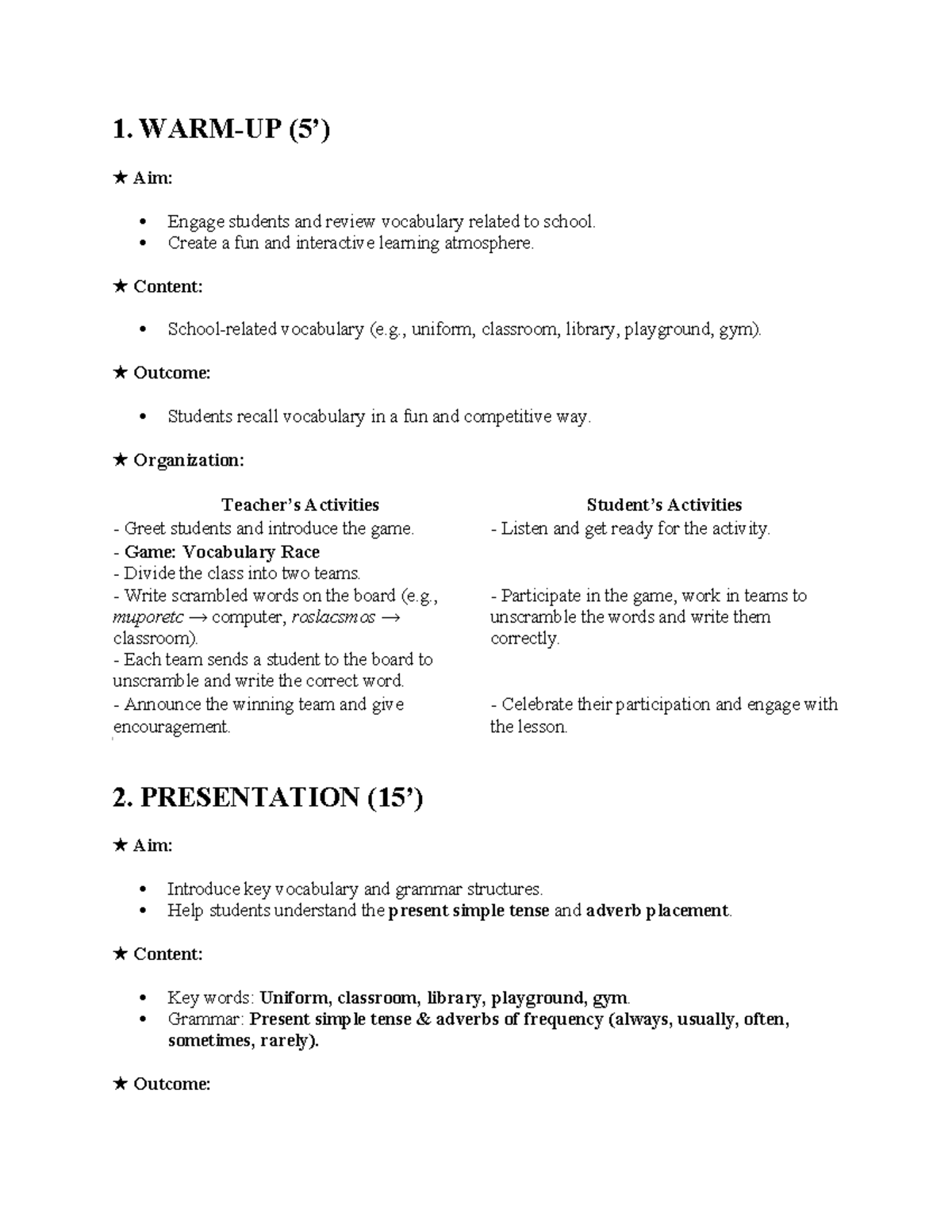 11 - ádasd - 1. WARM-UP (5’) ★ Aim: Engage students and review ...
