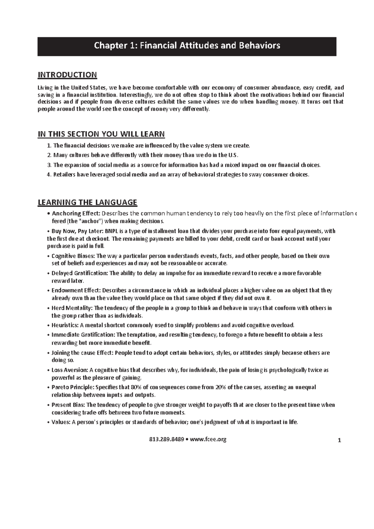 Chapter 1: Financial Attitudes & Behaviors (813.289) - Influences ...
