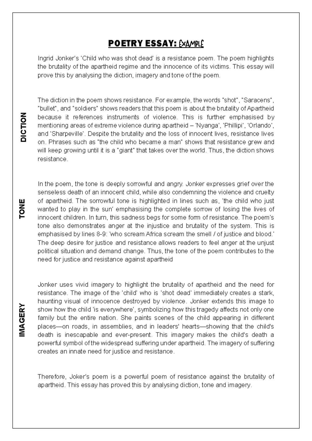 POETRY ESSAY: ANALYZING IMAGERY, TONE & DICTION IN "CHILD SHOT DEAD ...