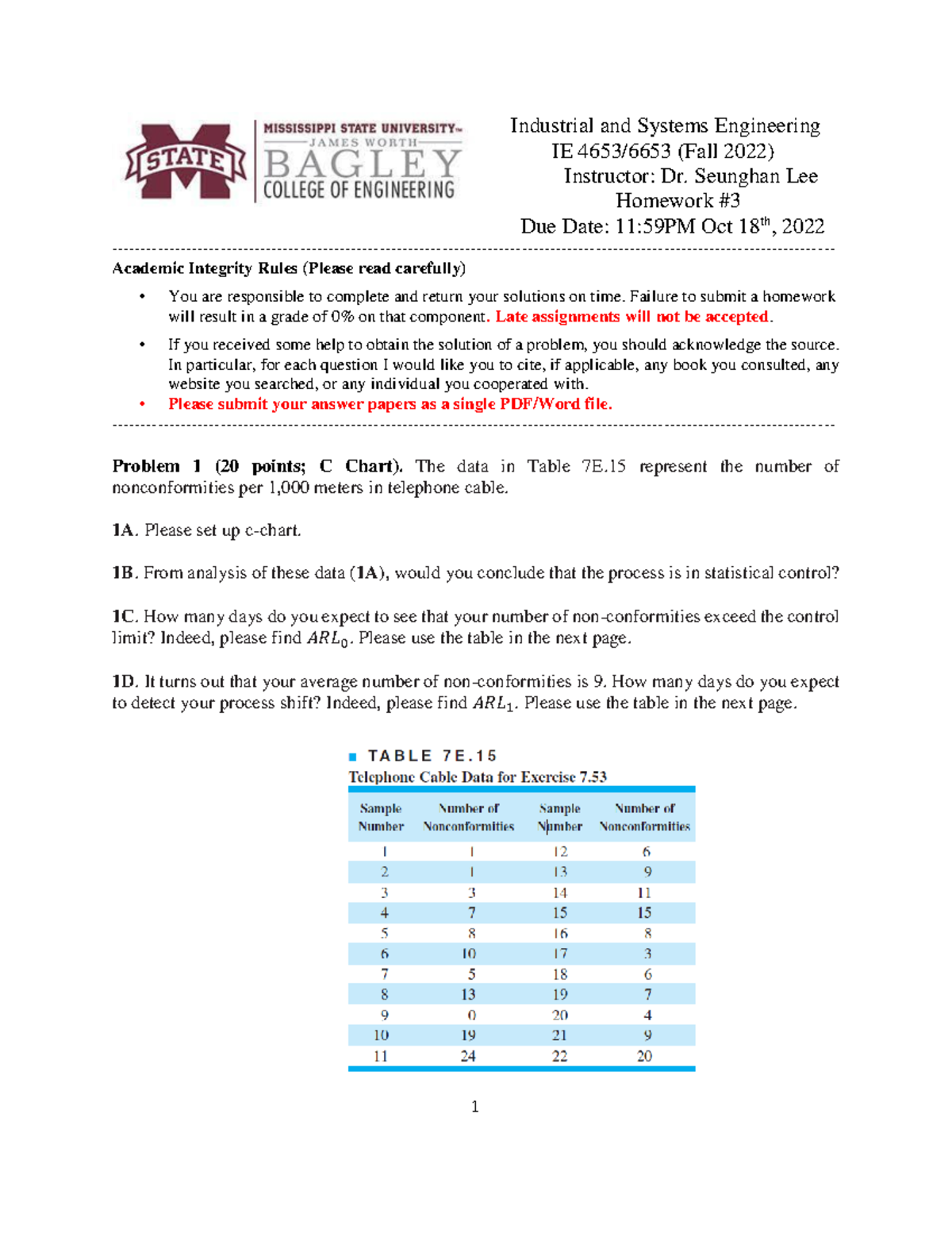 IE 4653/6653 Homework 3 - Statistical Process Control & Charts - Studocu