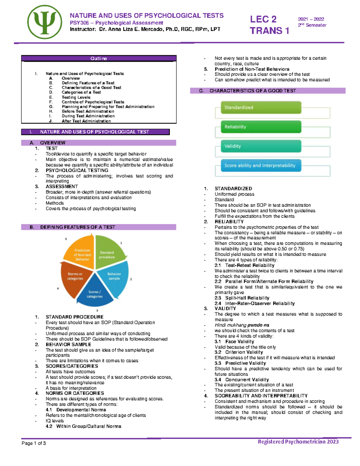 PSY306 - Overview and Applications of Psychological Testing - Studocu