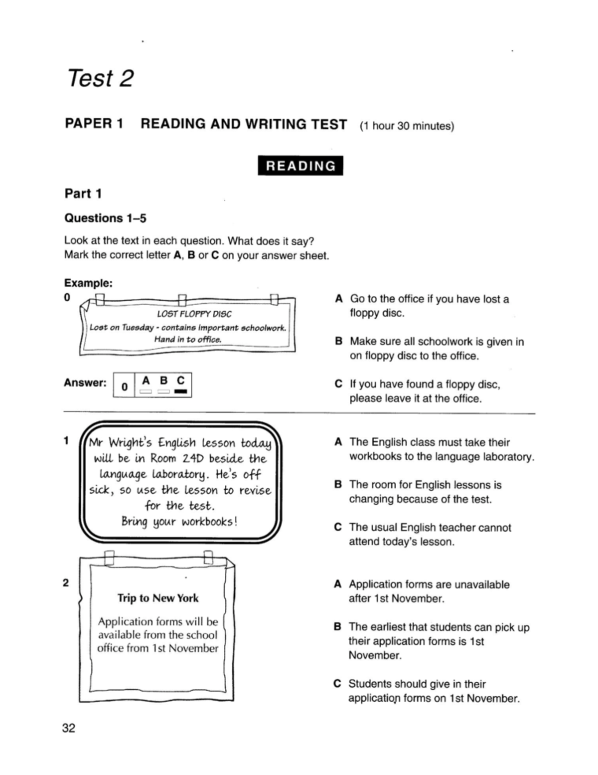 PET Reading 2 - Test 2 Paper 1 Reading & Writing Practice - Studocu
