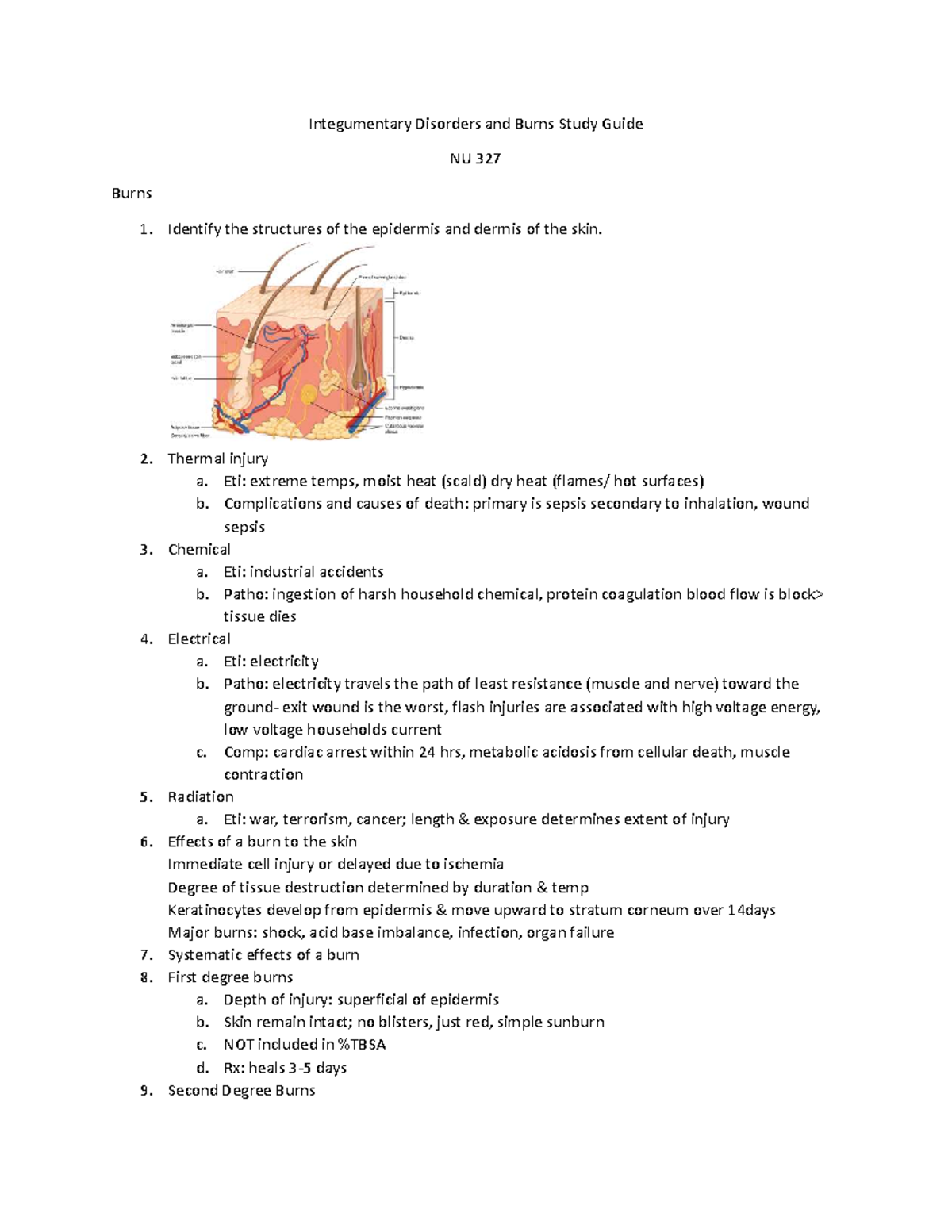 Integumentary Disorders & Burns Study Guide NU 327: Key Concepts ...