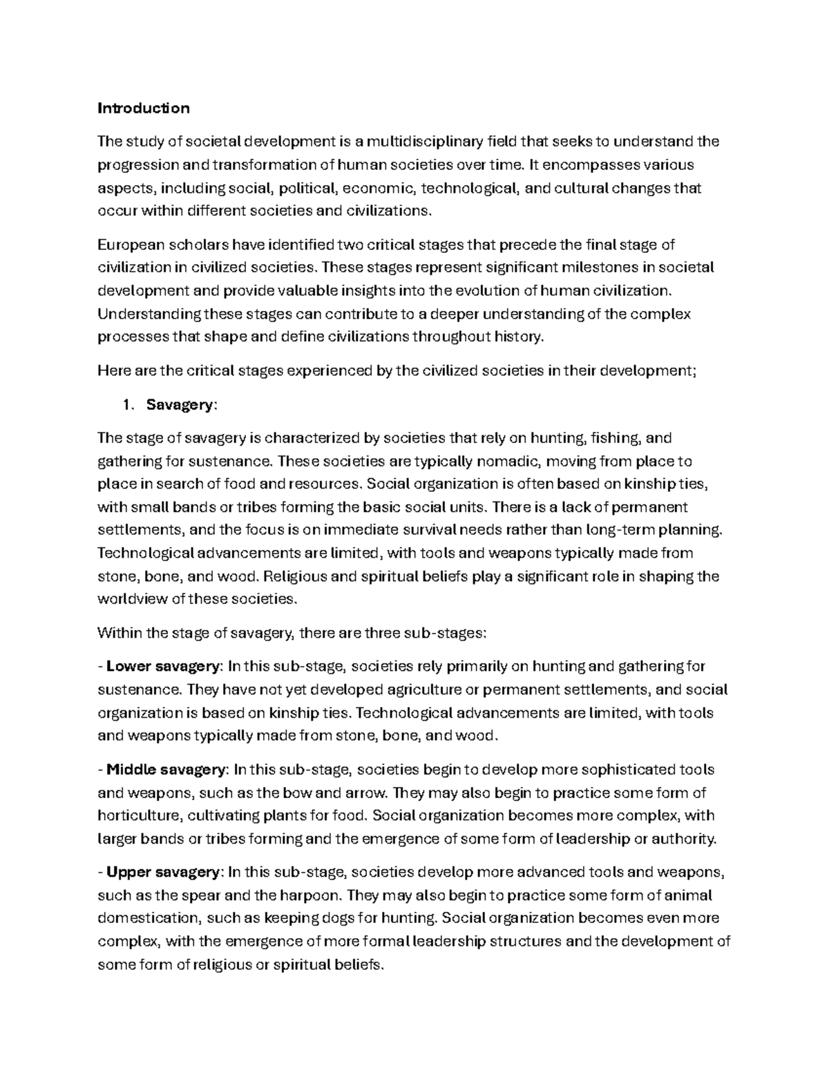 Stages of Societal Development: Savagery, Barbarism, and Civilization ...