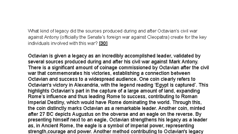 Augustus' Legacy: Imperial Image in the Civil War Against Antony - Studocu