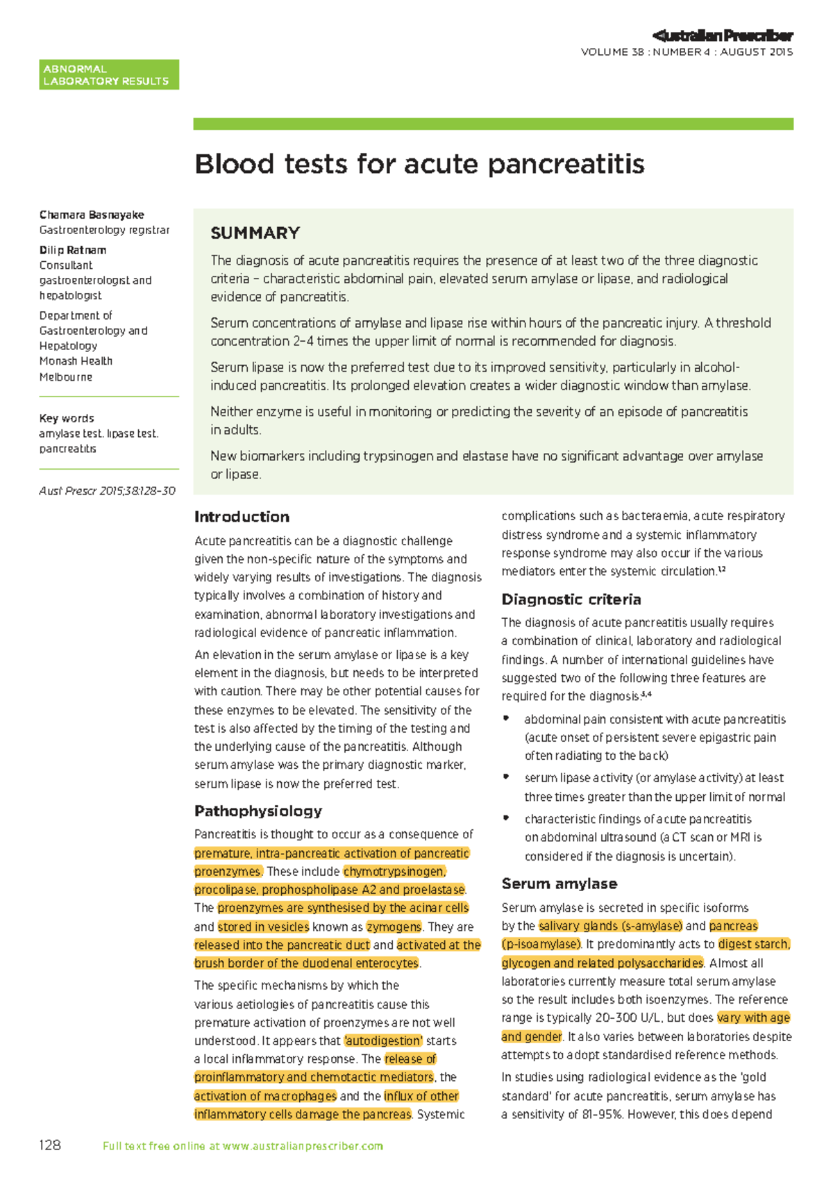 Blood Tests for Acute Pancreatitis: Key Diagnostic Insights - Studocu