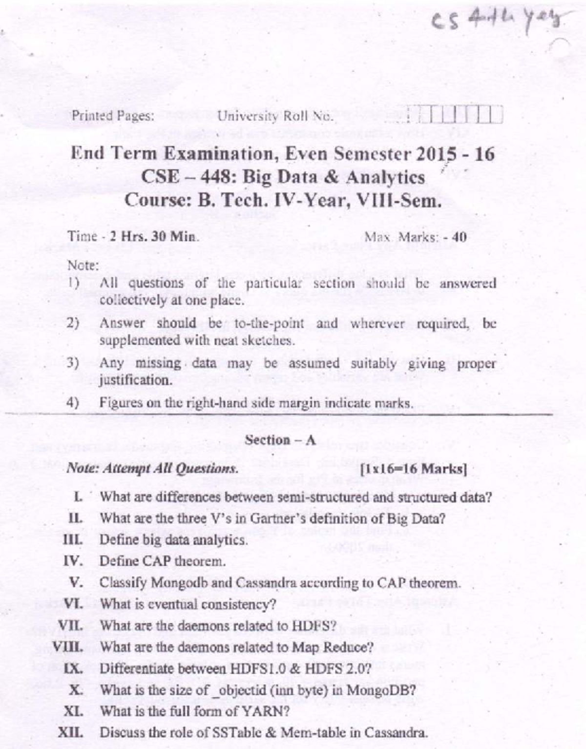 CSE 448: Big Data Analytics End Term Exam Notes - Studocu