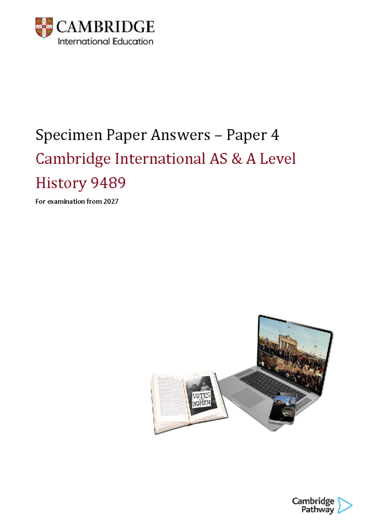 9489 Specimen Paper Answers: AS A Level History Paper 4 (2027) - Studocu