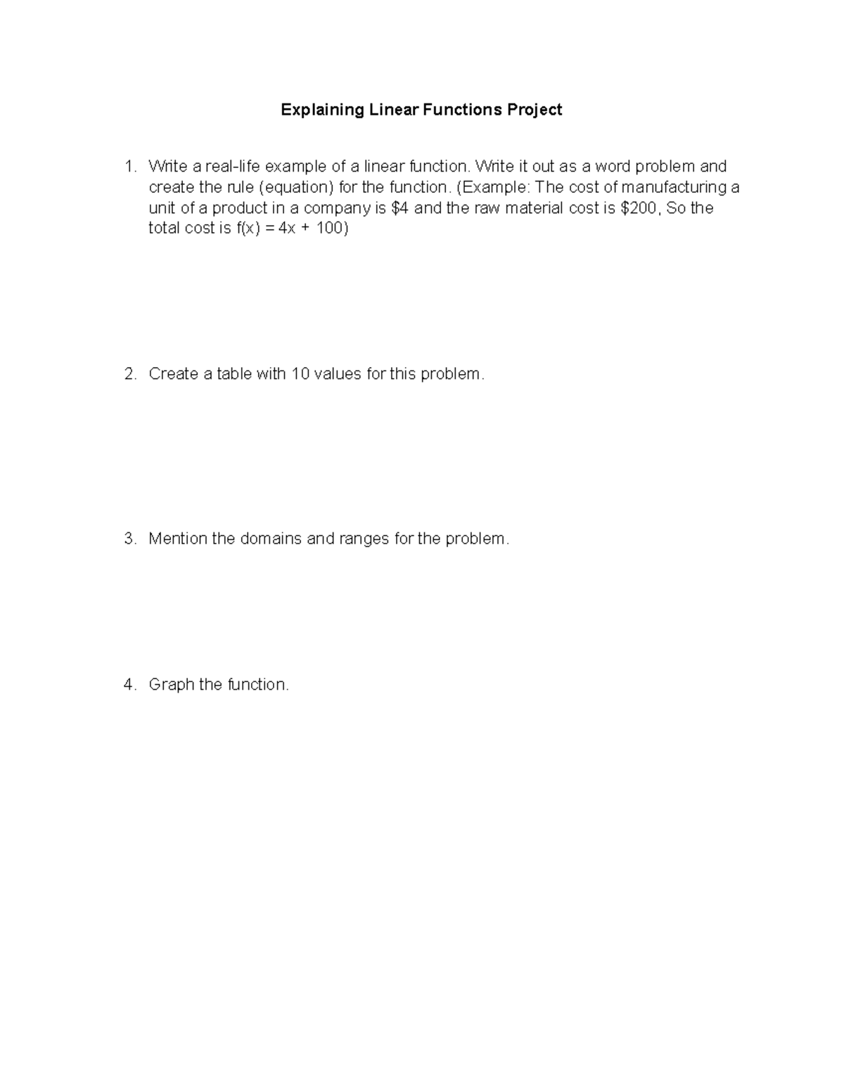 2.06 Linear Functions Project Handout & Examples - Studocu