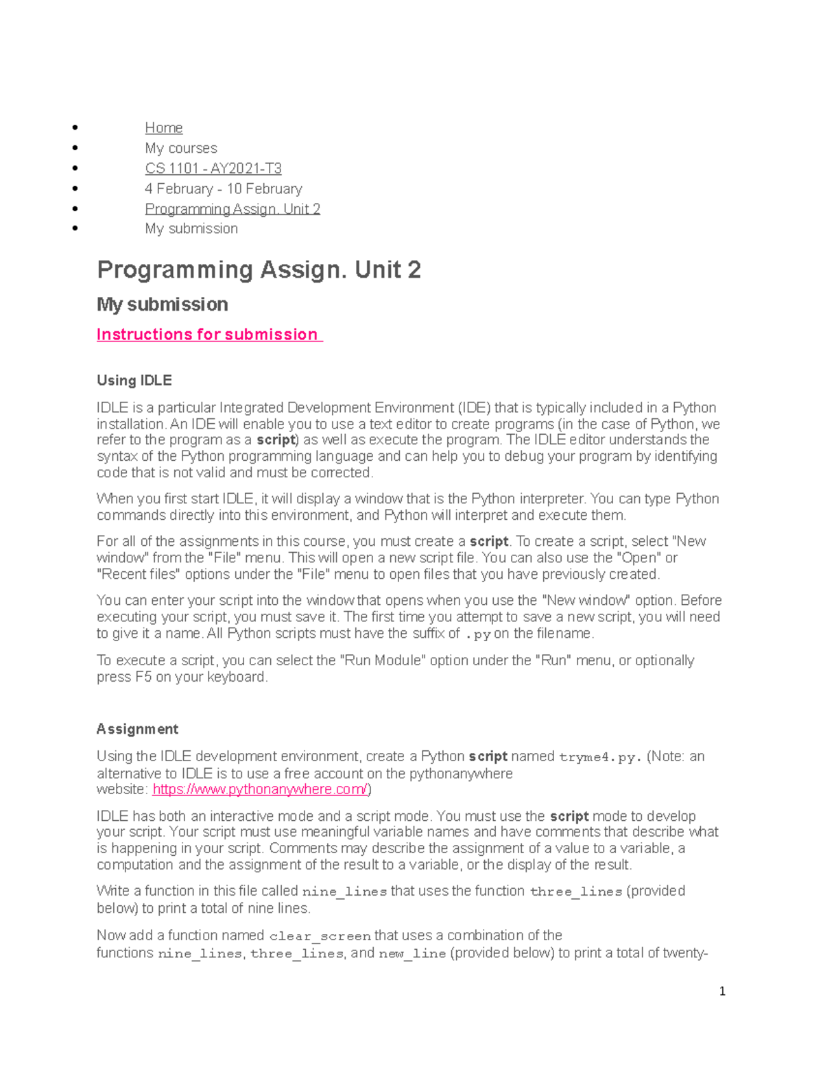 CS 1101 Programming Assignment: Unit 2 Submission Guide - Studocu