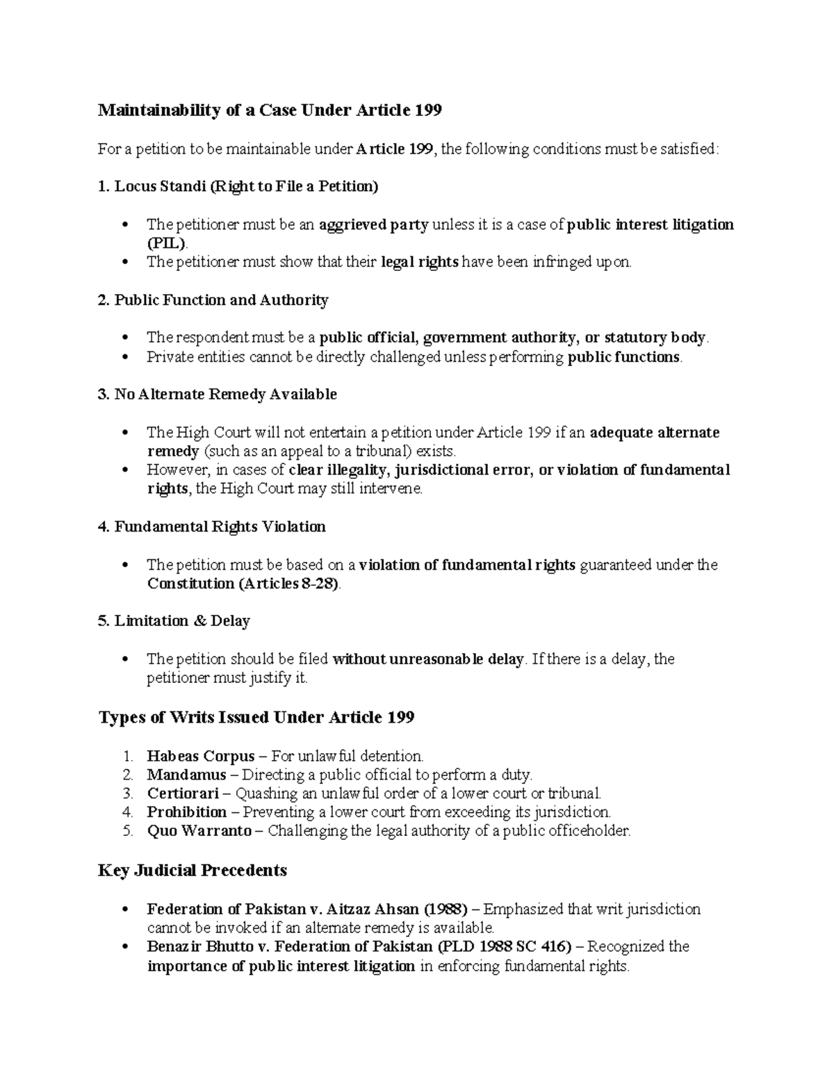 Maintainability of a Case Under Article 199: Legal Principles & Case ...
