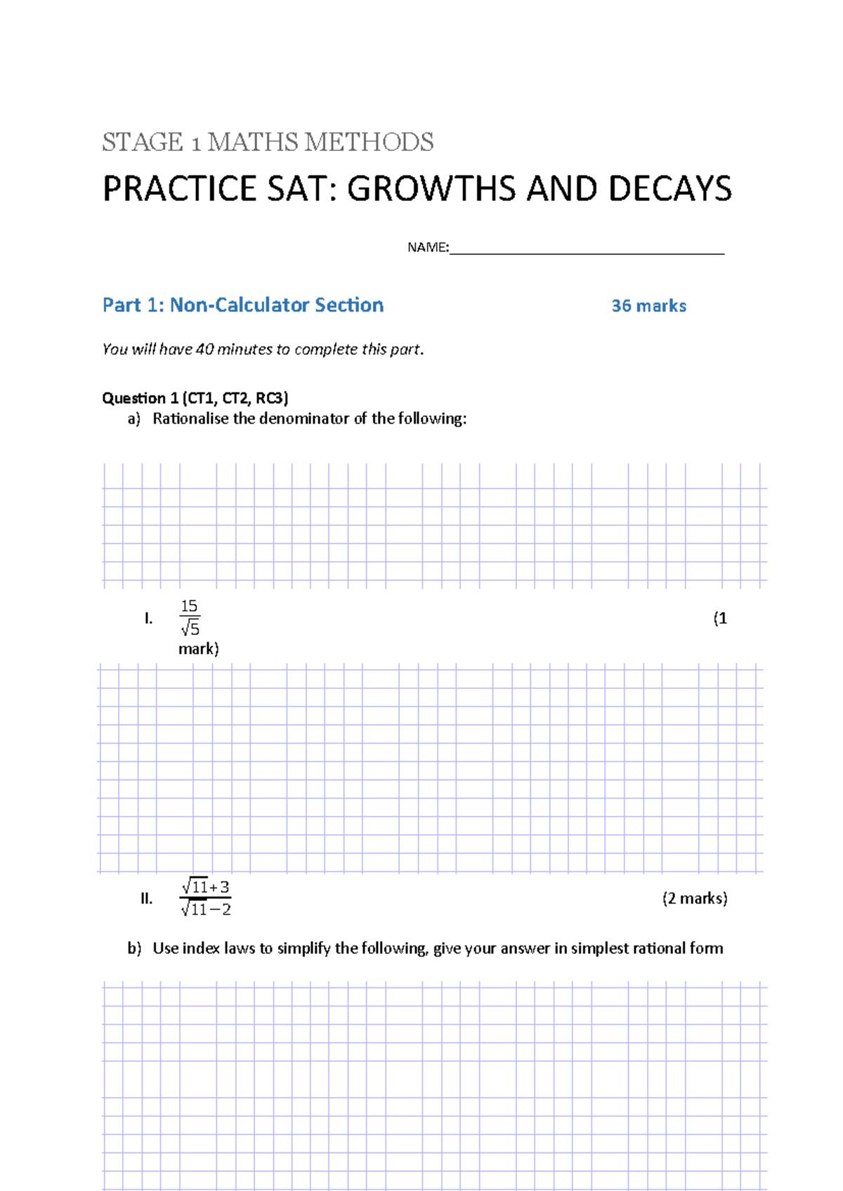 1MAM10 - Practice SAT: Growths and Decays Exam Review - Studocu