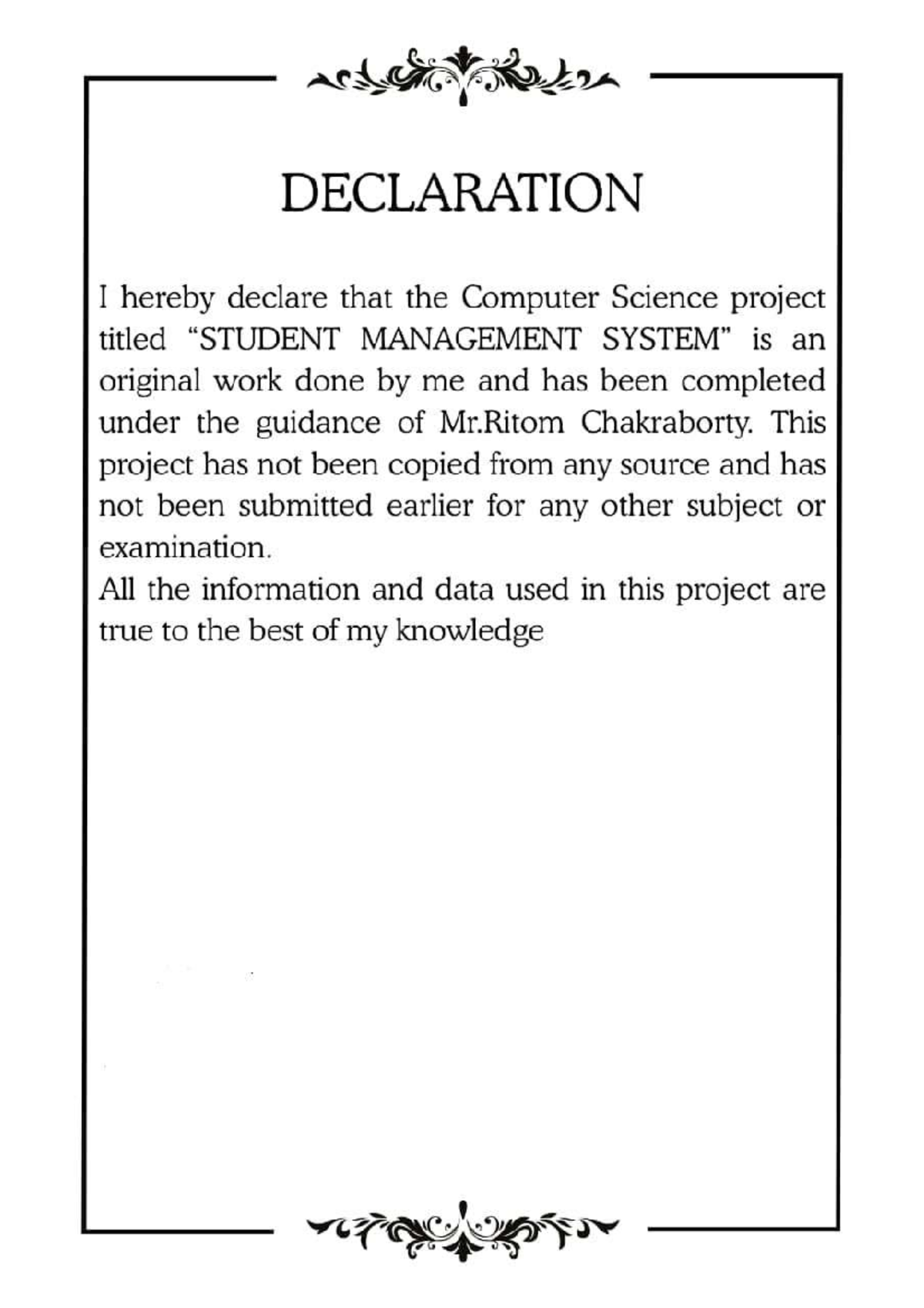 CS Project 1000102094: Declaration of Original Work on Management - Studocu