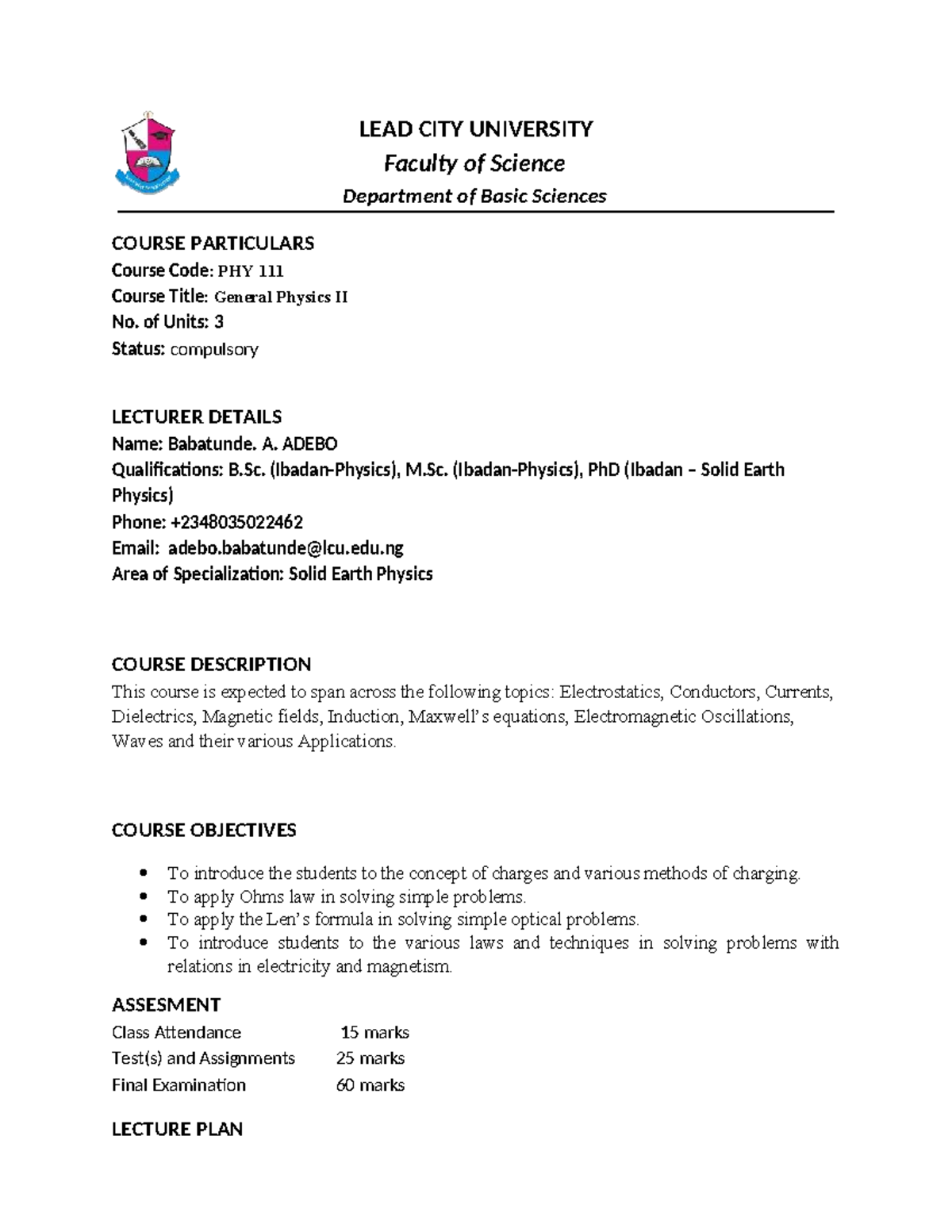 General Physics II (PHY) Lecture Notes: Key Topics & Concepts - Studocu