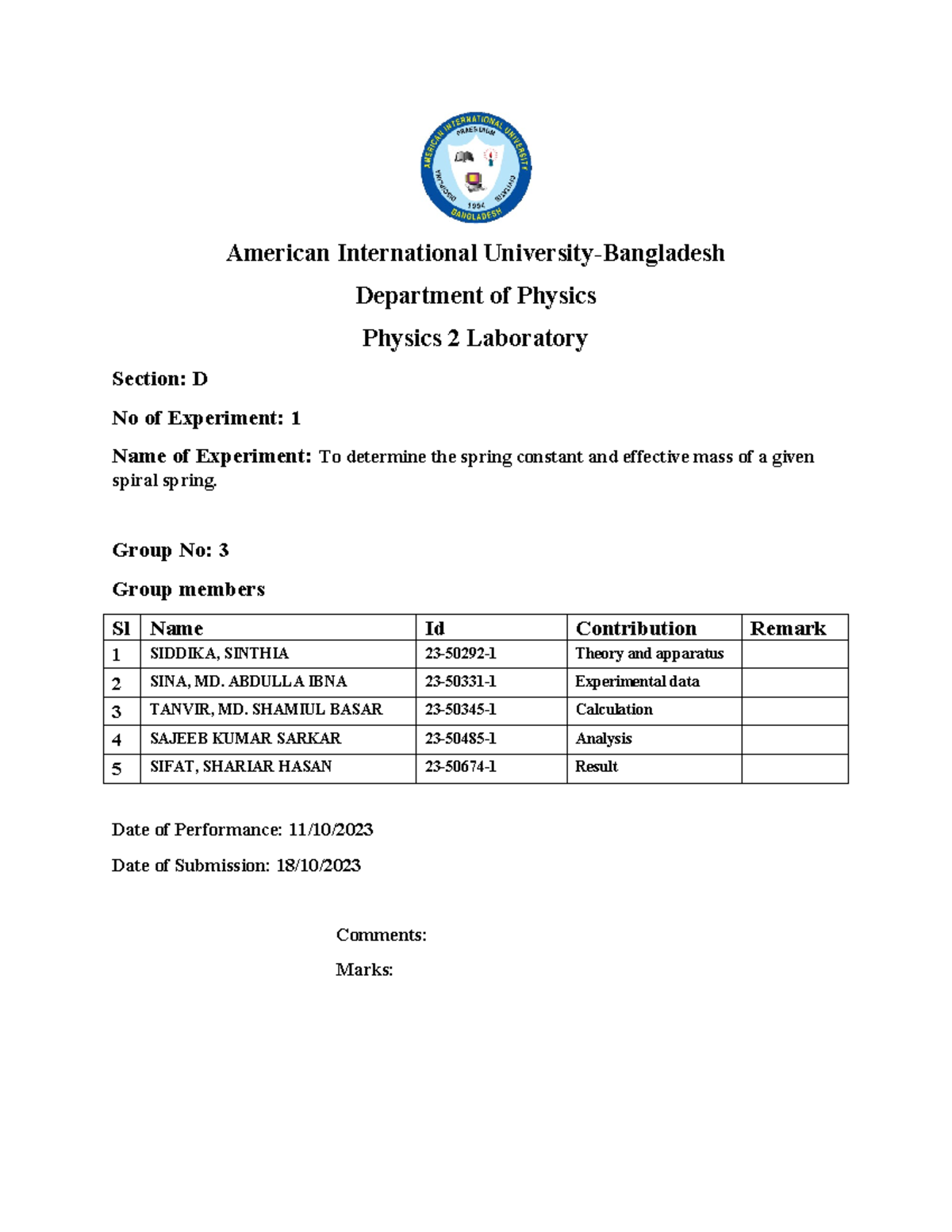 Physics 2 Experiment 3 - Its helpfull - American International ...